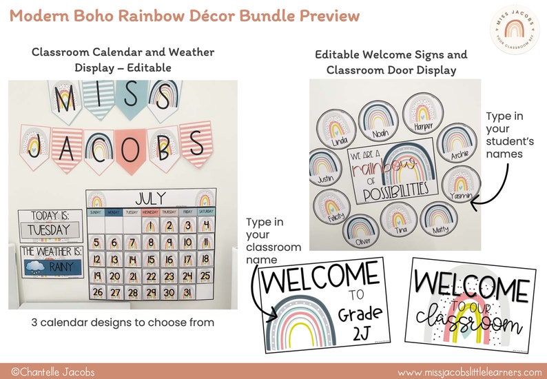 MODERN RAINBOW Classroom Decor Bundle Editable Calm Colors - Etsy