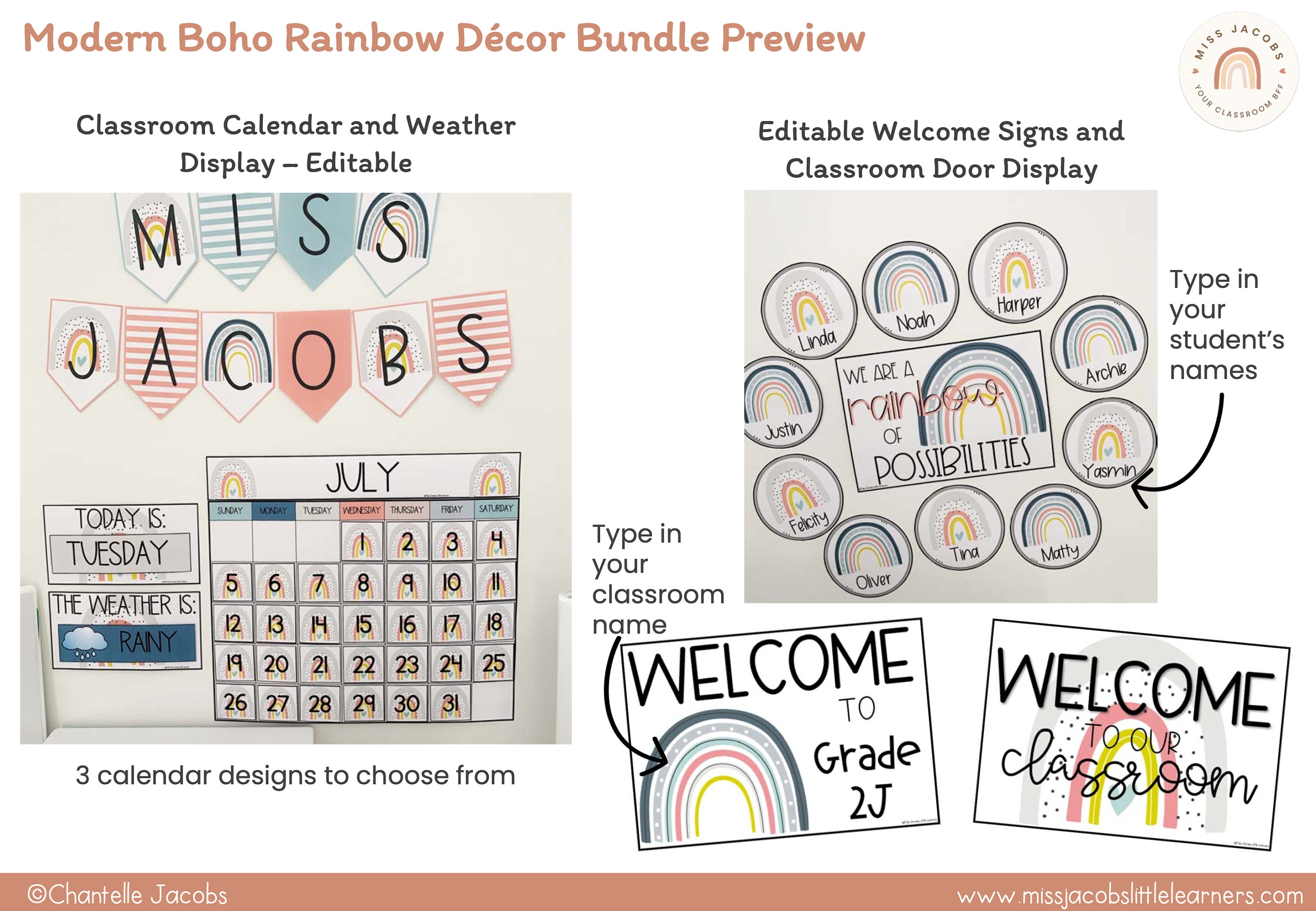 MODERN RAINBOW Classroom Decor Bundle Editable Calm Colors - Etsy Australia