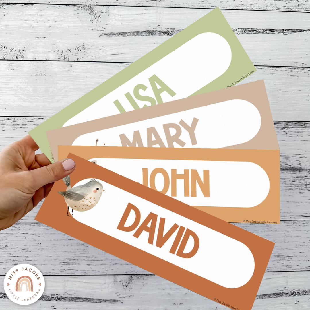 Woodland Student Desk Name Plates, Editable Alphabet & Number Line Name ...