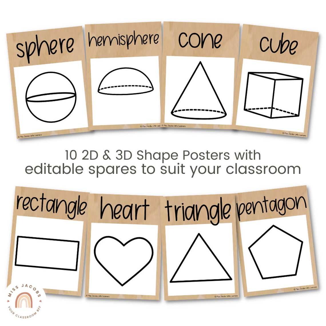 Modern Boho Rustic 2D & 3D Shape Posters Neutral Classroom - Etsy