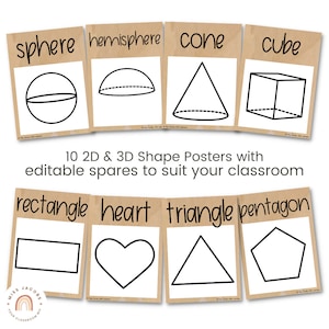 Modern Boho Rustic 2D & 3D Shape Posters | Neutral Classroom Decor ...
