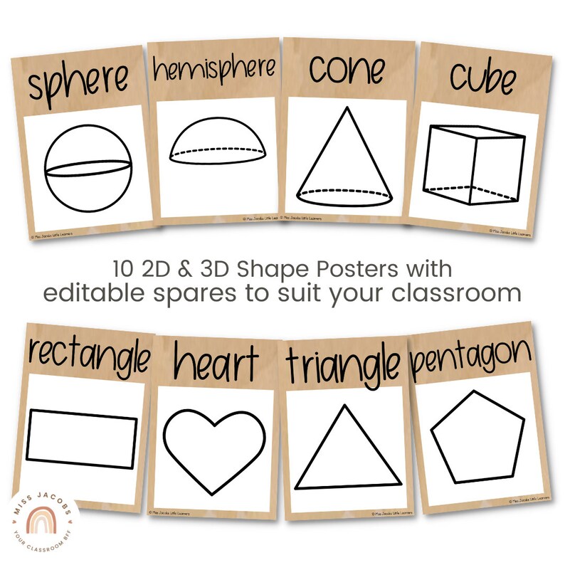 Modern Boho Rustic 2D & 3D Shape Posters Neutral Classroom - Etsy