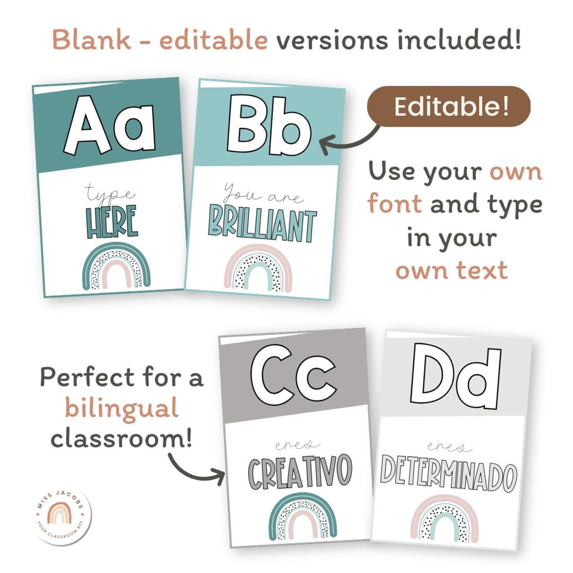 Affirmation Alphabet Poster Modern Rainbow, Calming Classroom Decor ...