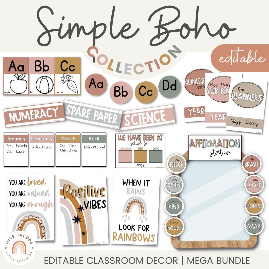 SIMPLE BOHO Classroom Decor BUNDLE | Neutral Boho Decor - Etsy