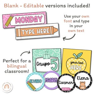 Cutesy Classroom Labels, Editable Student Names and Supplies, Bilingual ...