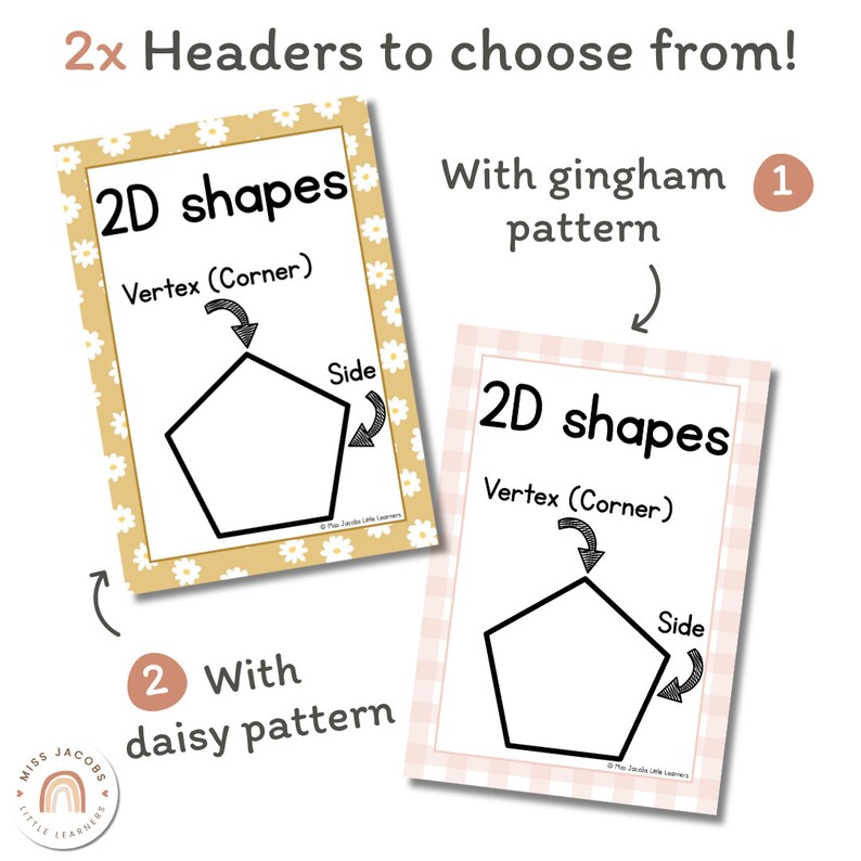 2D Shape Posters, Daisy Gingham Neutrals Theme, Printable 2D Shapes ...