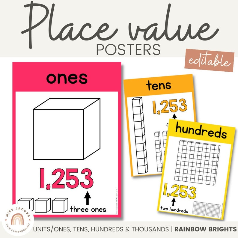 Pósters de valor posicional / Pósters de matemáticas RAINBOW BRIGHTS ...