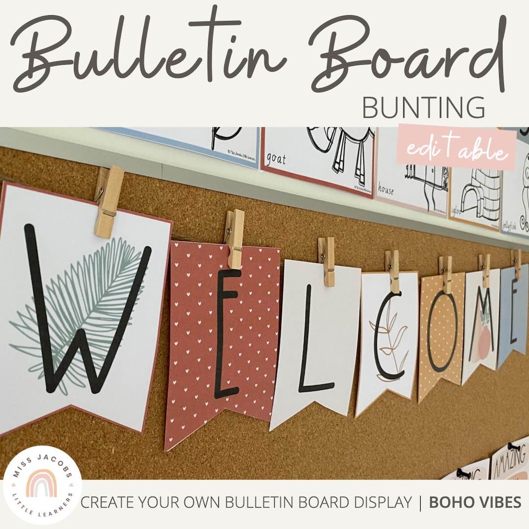 BOHO VIBES Bulletin Board Banners | Neutral Classroom Bunting ...