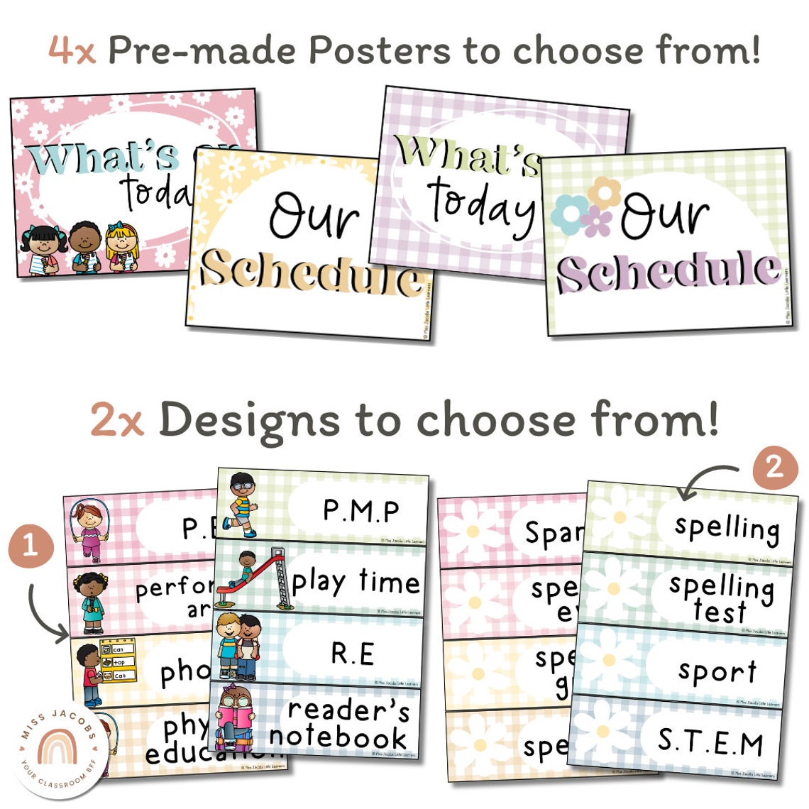 Classroom Visual Schedule, Daisy Gingham Pastels Daily Routine Chart ...