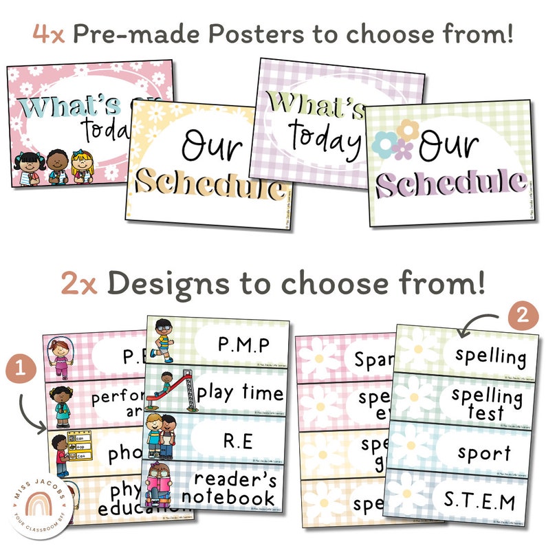 Classroom Visual Schedule, Daisy Gingham Pastels Daily Routine Chart ...