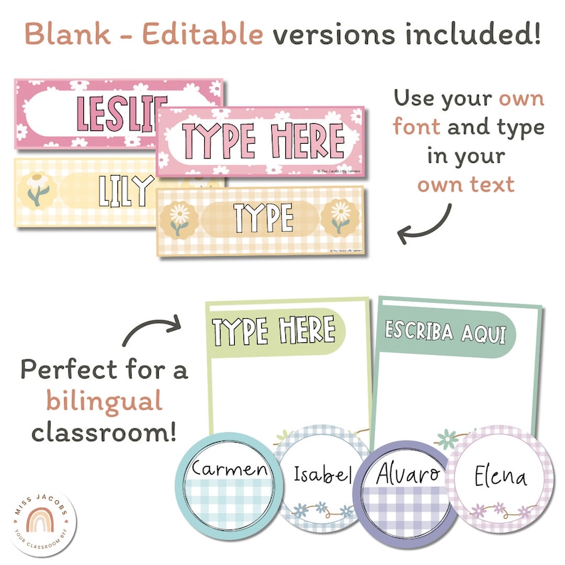 Classroom Supply Labels & Student Name Tags Bundle | Daisy Gingham ...