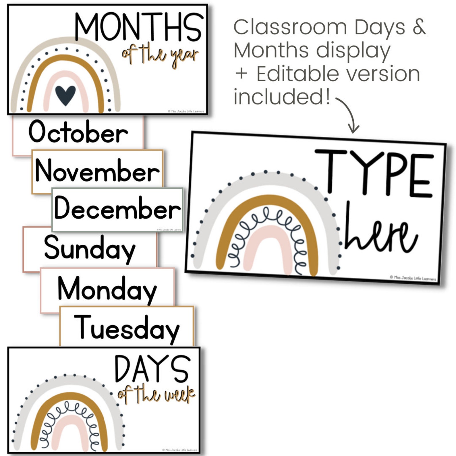 Days and Months Flashcards BOHO RAINBOW Classroom Decor - Etsy