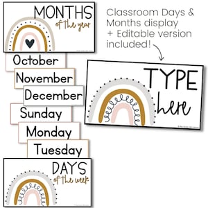 Days and Months Flashcards | BOHO RAINBOW Classroom Decor - Etsy