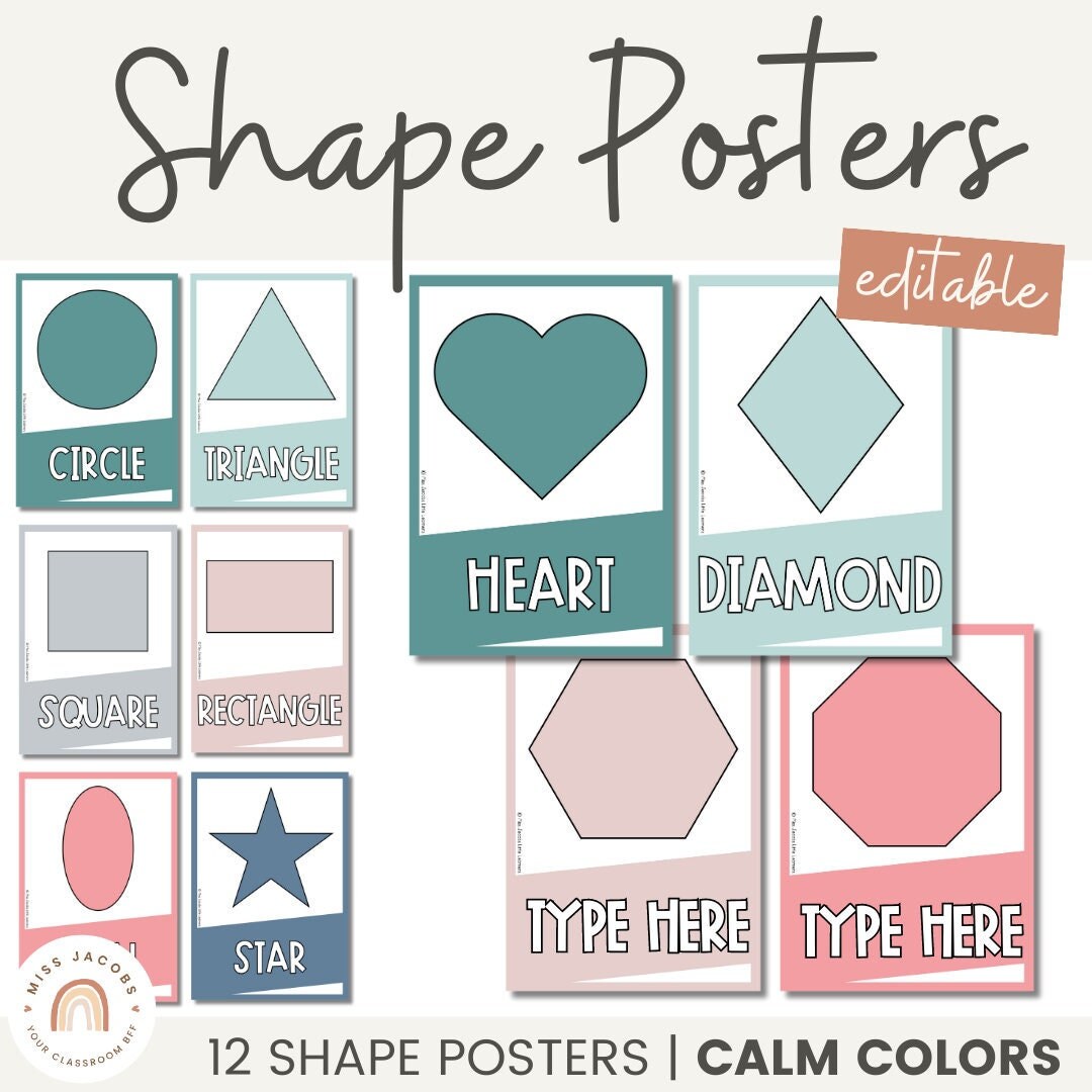 Shape Posters | Modern Rainbow | Calm Classroom Decor | Editable - Etsy