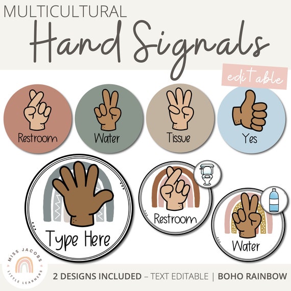 BOHO RAINBOW Hand Signals Posters Editable Neutral Rainbow | Etsy
