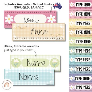 Student Desk Plates & Supply Labels Daisy Gingham Pastels Classroom ...