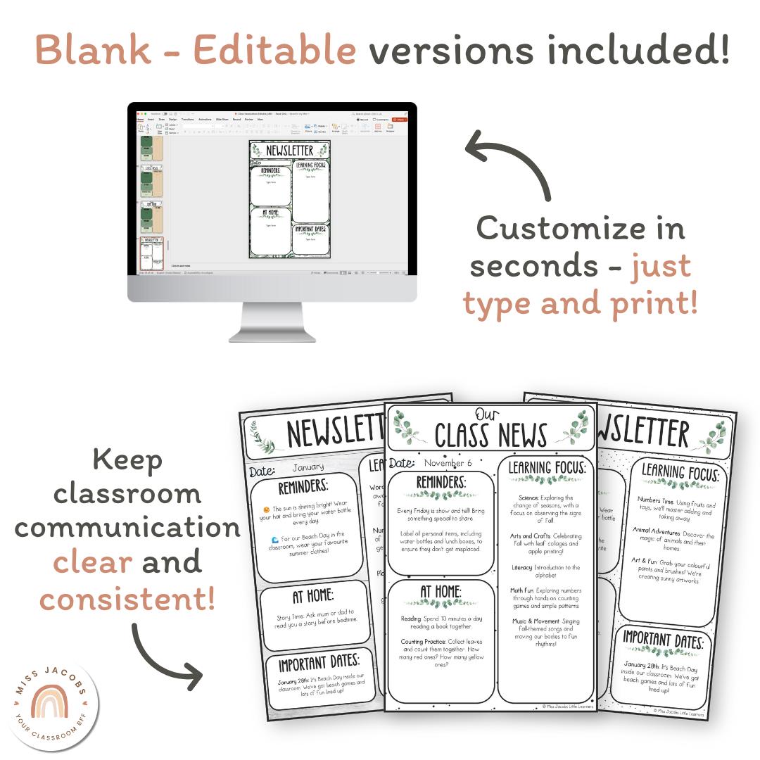Newsletter Template for Teachers, Editable Weekly & Monthly Parent ...