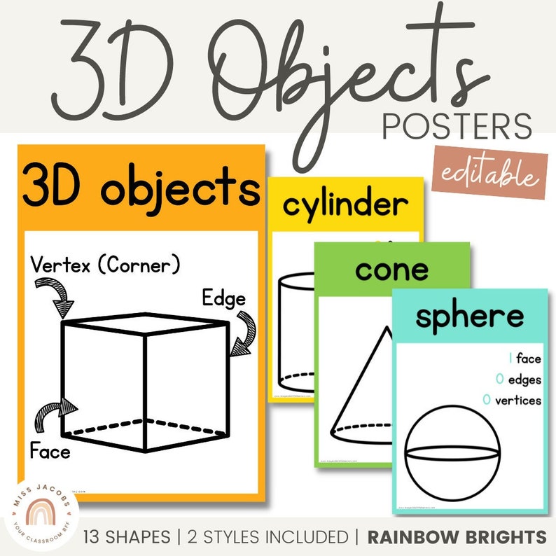 3D Objects / 3D Shapes Posters | RAINBOW BRIGHTS Classroom Decor - Etsy