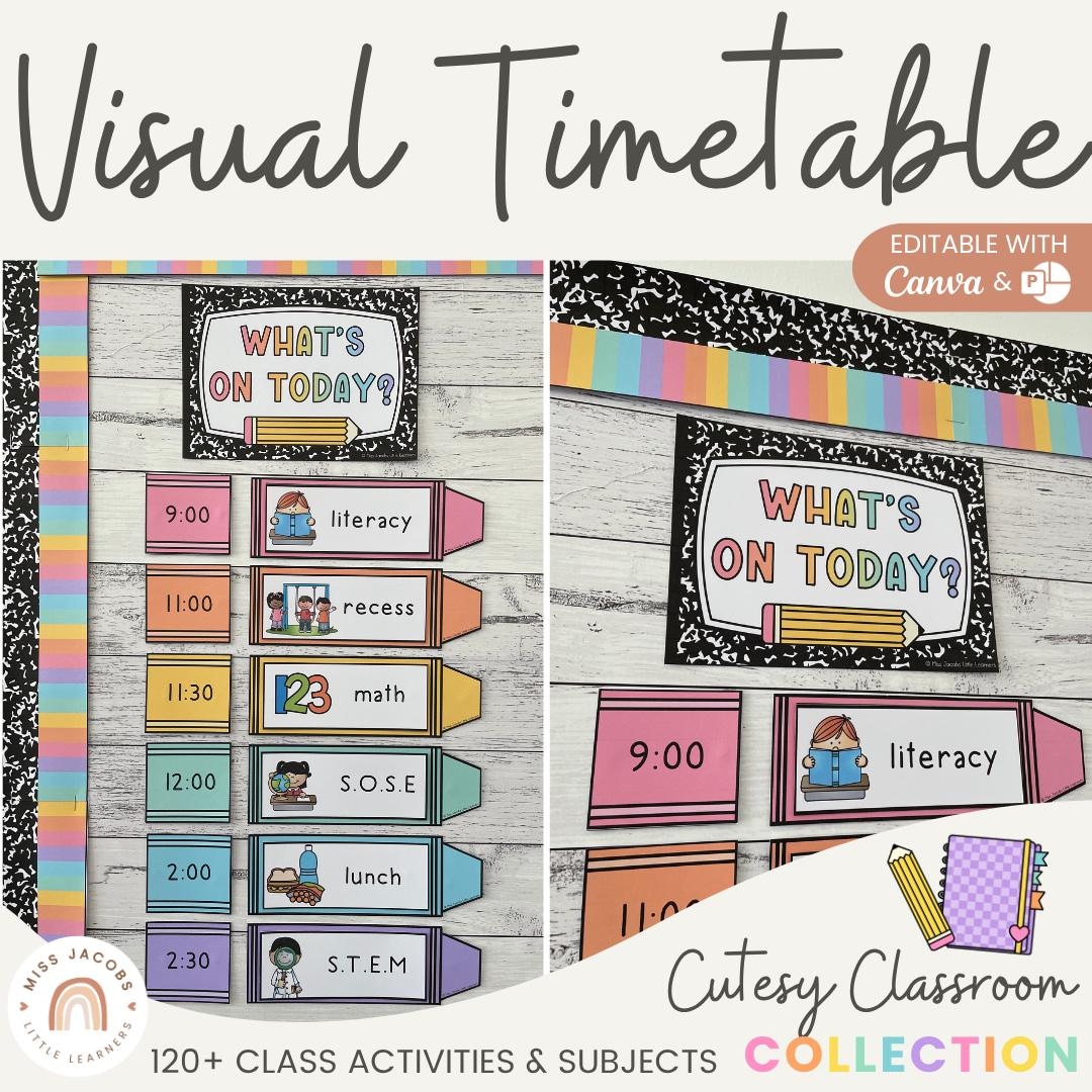 Cutesy Visual Classroom Schedule, Back to School Theme Visual Schedule ...