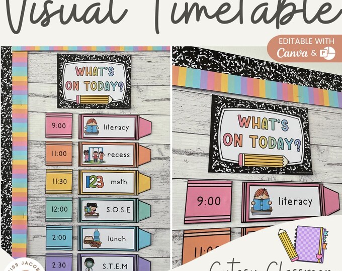 Cutesy Visual Classroom Schedule, Back to School Theme Visual Schedule ...
