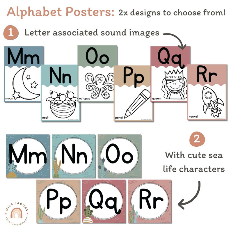 Alphabet Posters Bundle: Cute Sea Life English, Auslan, ASL Classroom ...