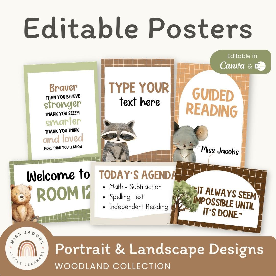 Woodland Editable Classroom Posters, Neutral Nature Theme Teacher ...
