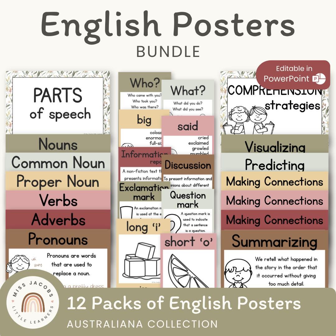 English Posters Bundle, Printable Reading & Writing Elementary to ...