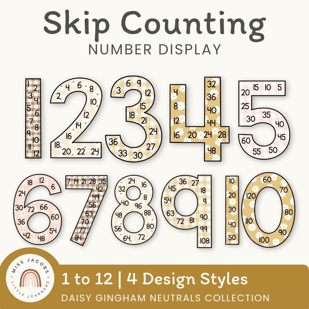Skip Counting Posters | Daisy Gingham Neutrals Math Classroom Decor - Etsy