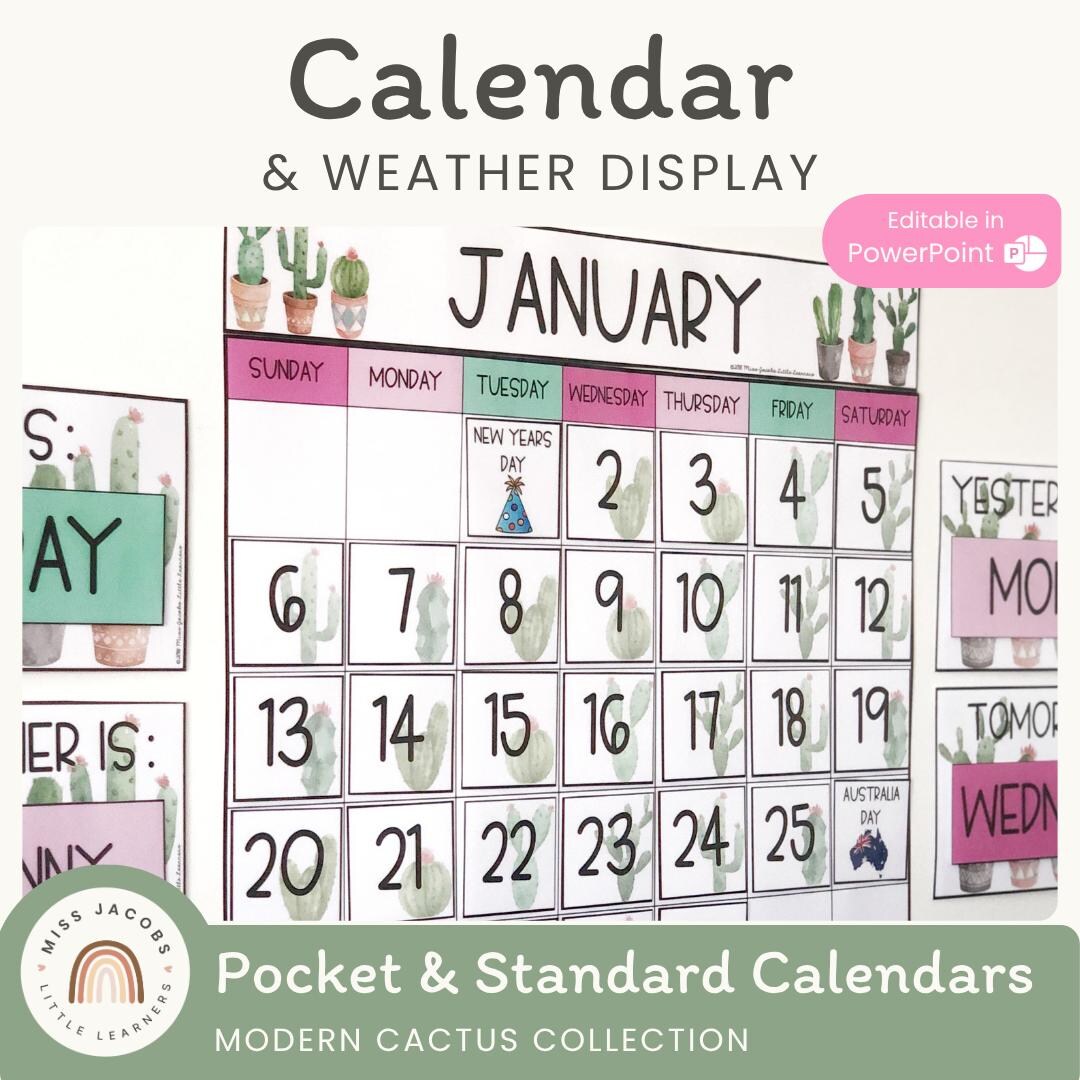 CACTUS Classroom Calendar & Weather Display | Cactus Classroom Decor - Etsy