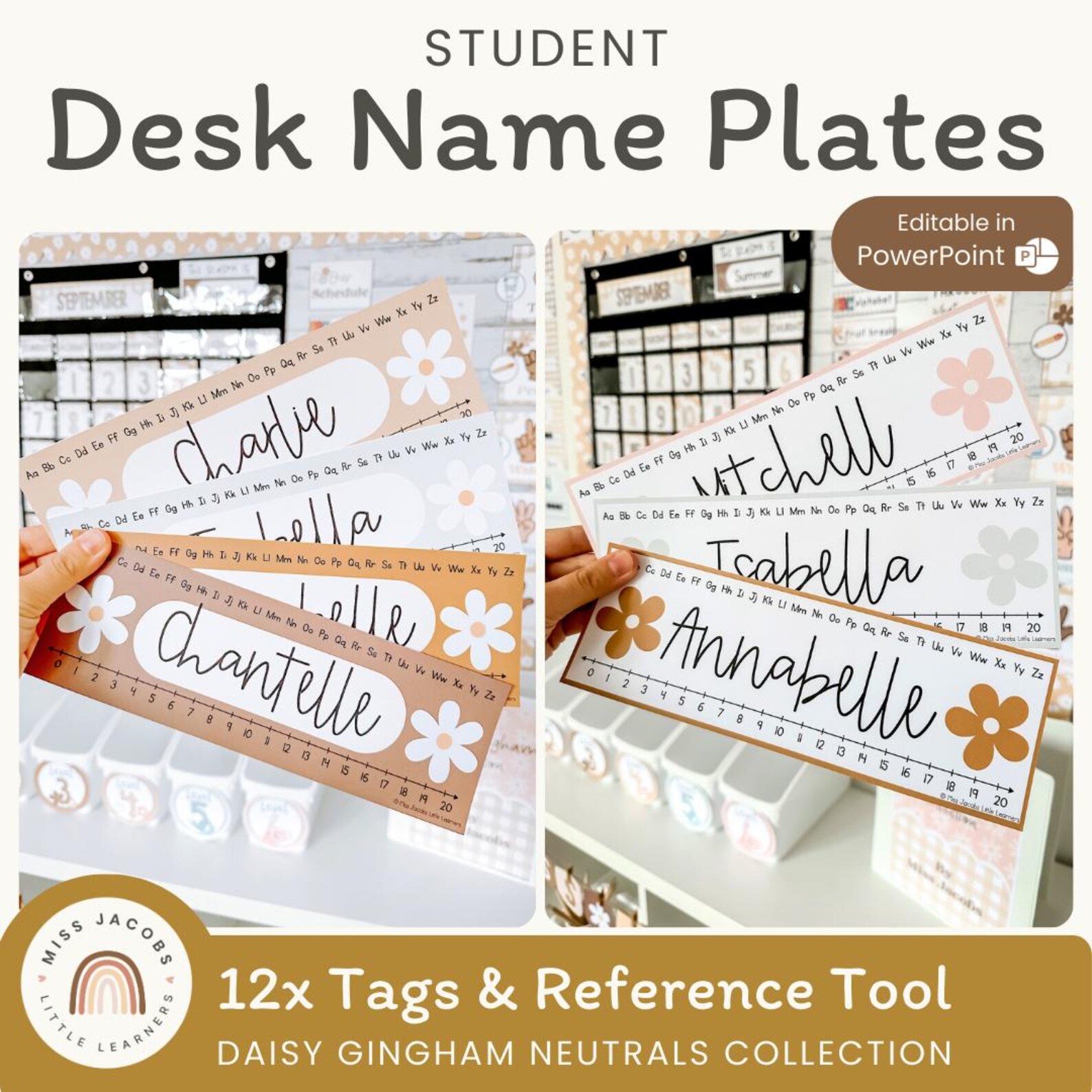 Student Desk Plates and Supply Labels | Daisy Gingham Neutrals ...