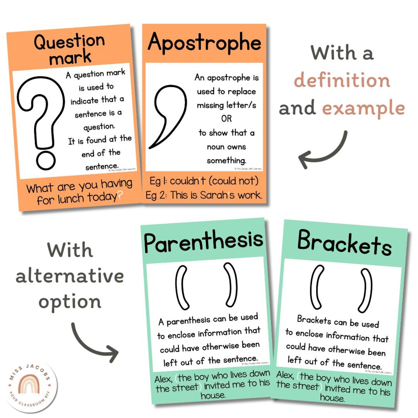 Cutesy Punctuation Posters, Printable English Anchor Charts, Editable ...