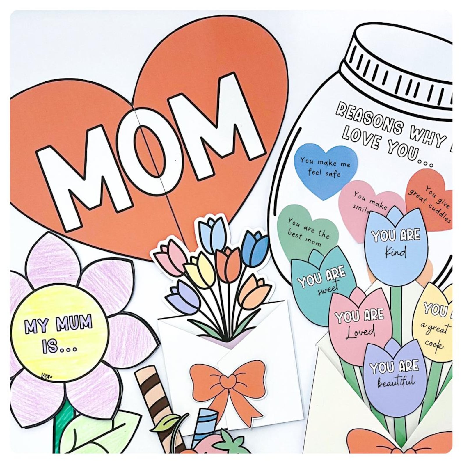 Mother’s Day Craft Bundle, Printable Keepsake Cards & Writing ...