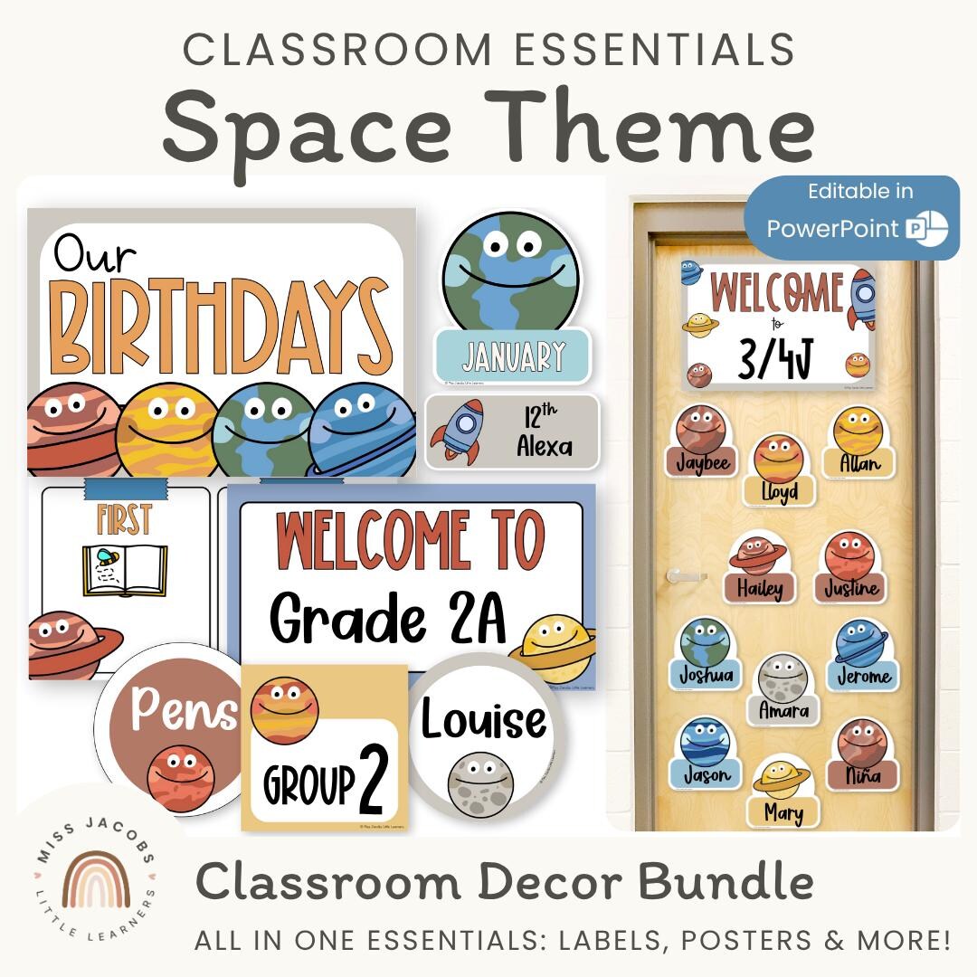 Outer Space Classroom Decor Bundle, 5 Set Printable & Editable Teacher ...