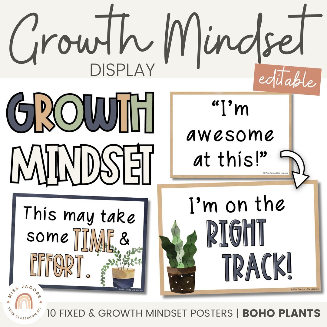 Modern Growth Mindset Display Boho Plants Calm Classroom Decor Editable ...