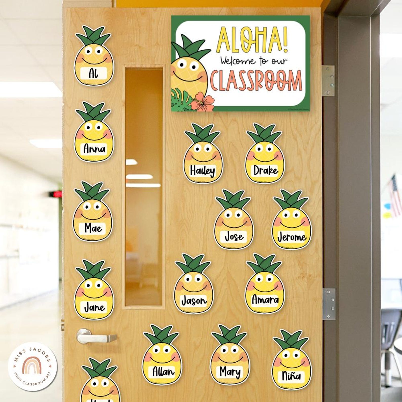 Tropical Pineapple Door Decor for Classroom, Editable Welcome Door ...