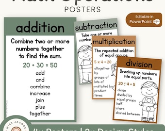 Earthy Math Operations Posters, Printable Math Operations Key Word ...
