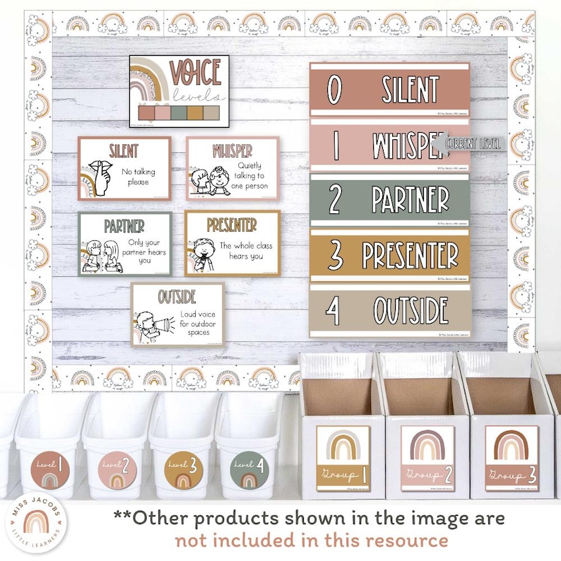 Boho Rainbow Voice Noise Level Display | EDITABLE Classroom Teacher ...