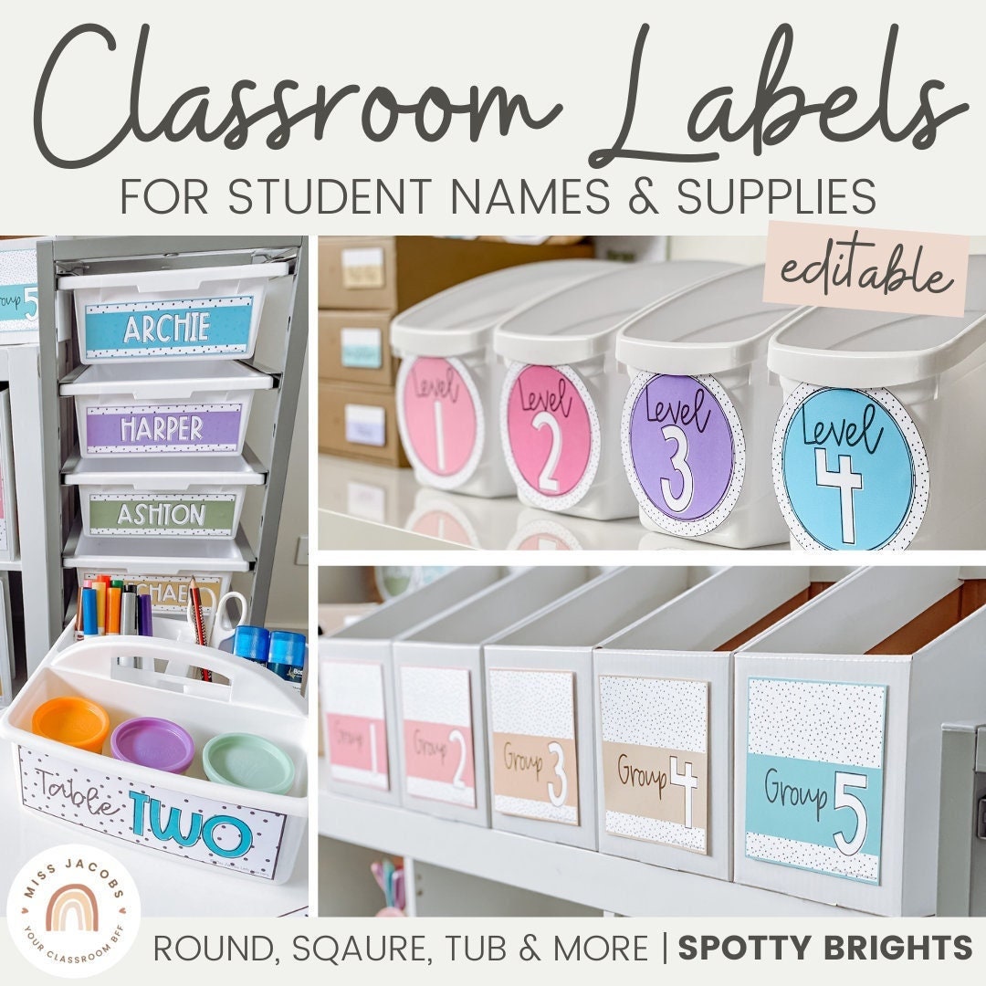 Classroom Labels | SPOTTY BRIGHTS | Editable - Etsy