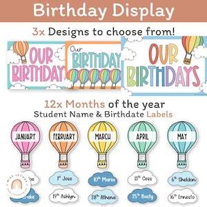 Pastel Hot Air Balloon Classroom Decor Bundle, Editable Calm Theme ...