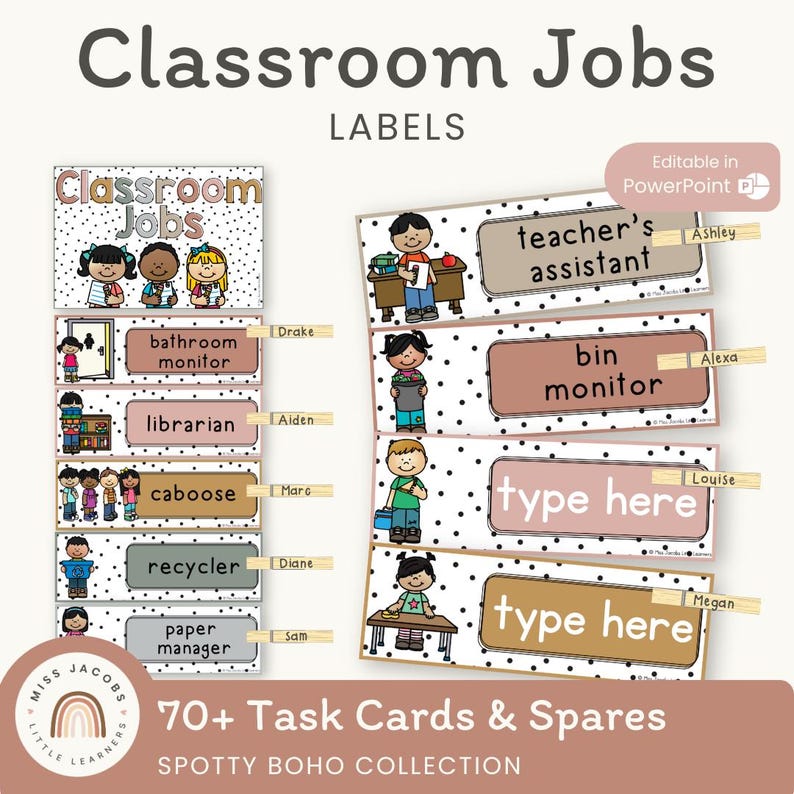 Classroom Job Display | SPOTTY BOHO | Editable - Etsy