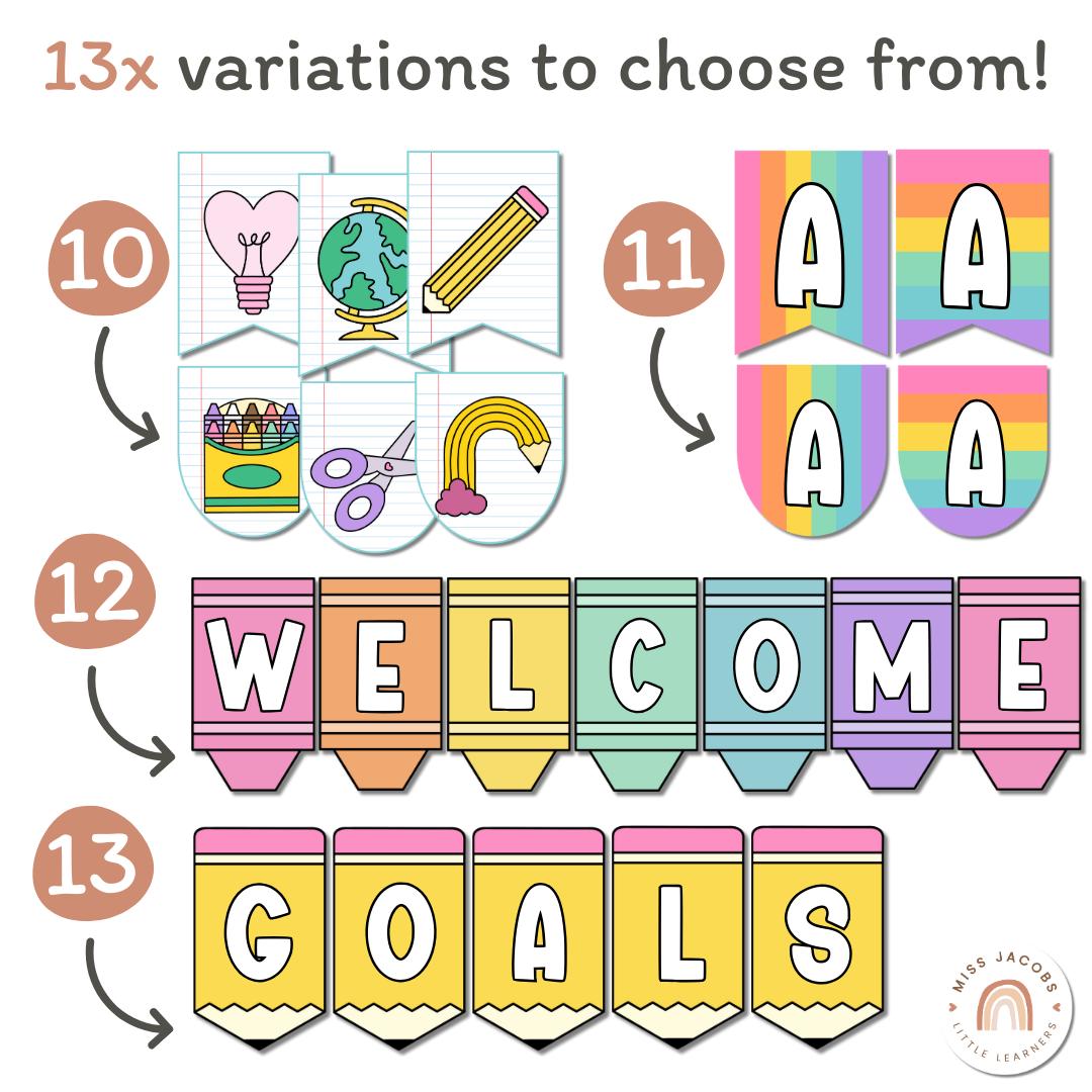 Cutesy Bunting & Banners, Editable Bulletin Board Letters Composition ...