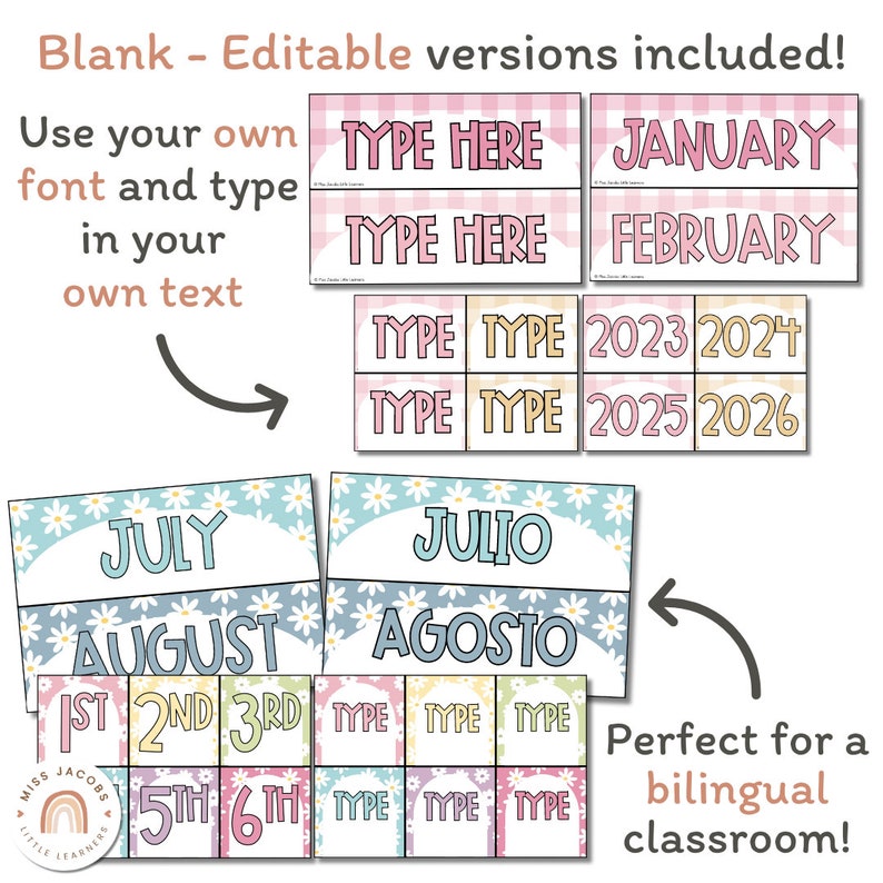 Flip Calendar | Interactive Date Display | Daisy Gingham Pastels ...