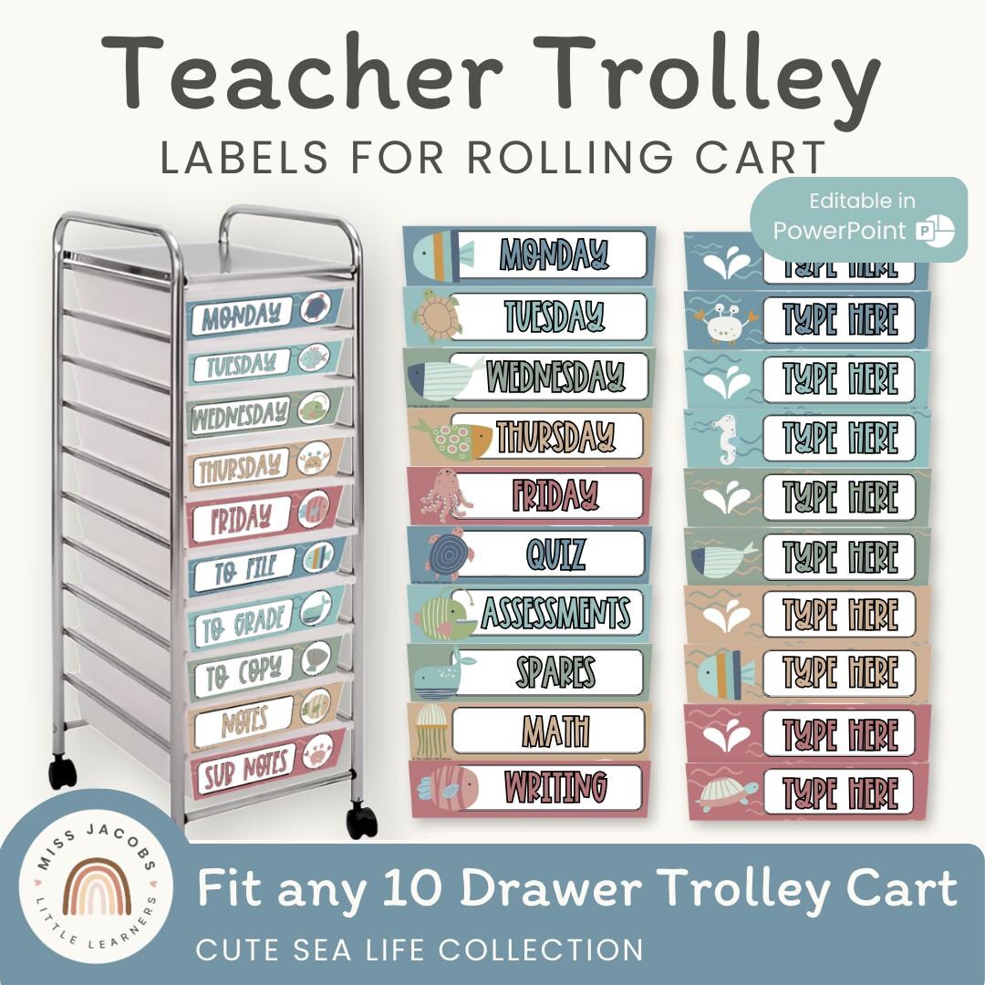 Rolling Cart Labels, Teacher Drawer Trolley Cart Editable Labels ...