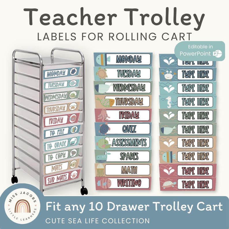 Rolling Cart Labels, Teacher Drawer Trolley Cart Editable Labels ...