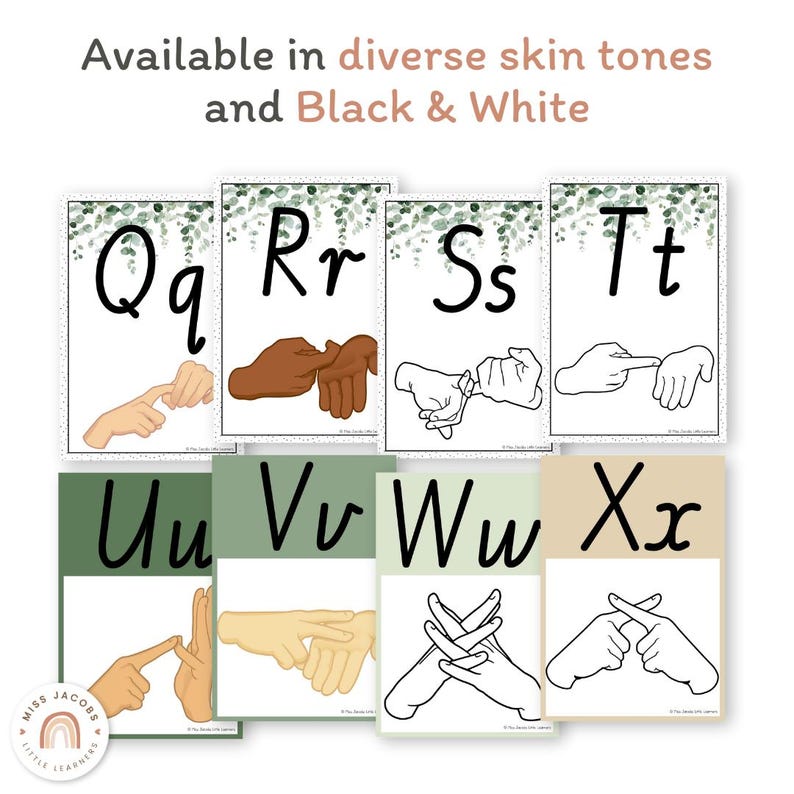 Auslan Alphabet Posters, Modern Botanical A–Z Hand Signal Wall Set ...