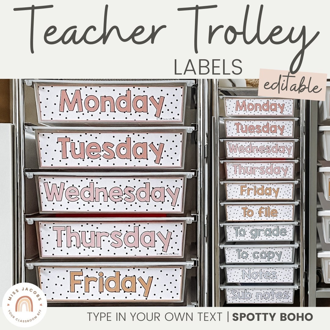 Teacher Trolley Labels | 10 Drawer Cart Labels | SPOTTY BOHO | Editable ...