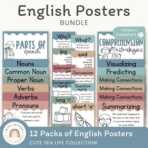 English Classroom Set of 12 Posters, Speaking Reading Writing Language ...
