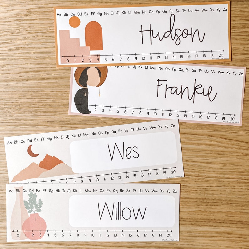 BOHO VIBES Desk Plates Alphabet & Number Line Editable | Etsy