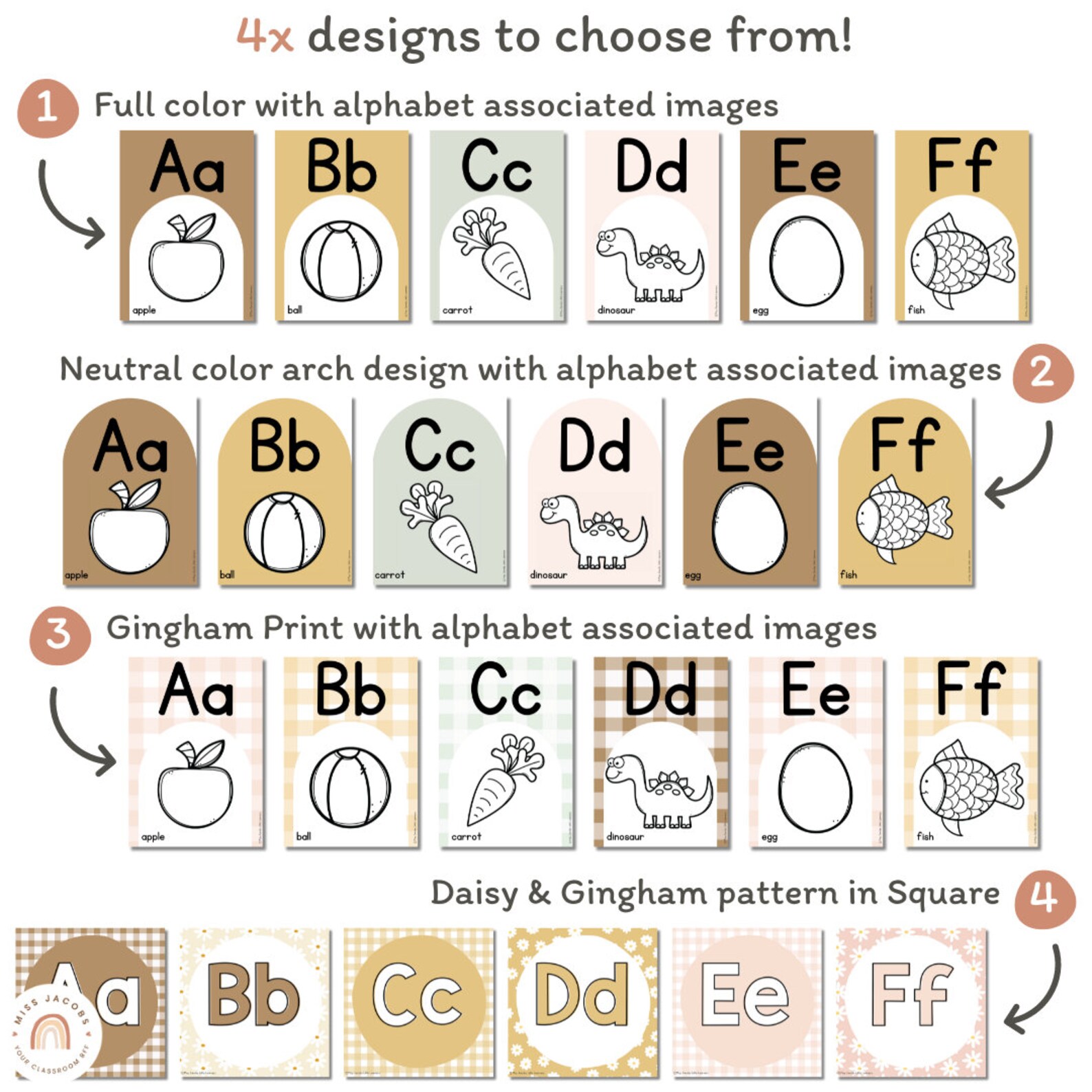 Alphabet Posters | Daisy Gingham Neutrals Classroom Decor | Editable - Etsy