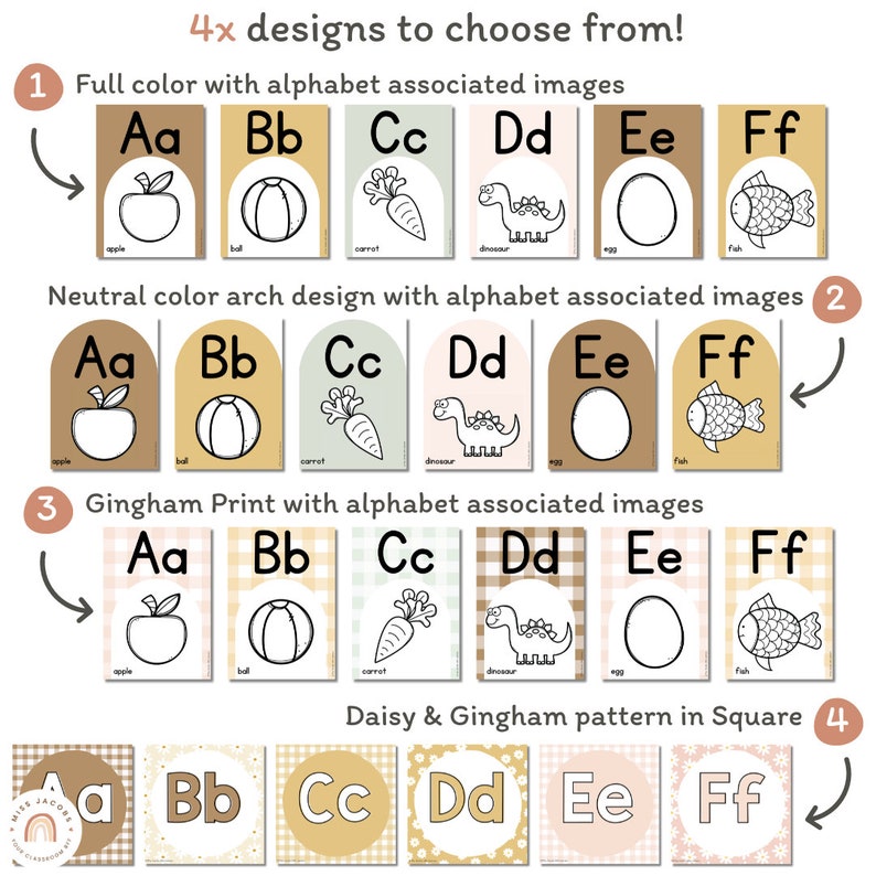 Alphabet Posters | Daisy Gingham Neutrals Classroom Decor | Editable - Etsy
